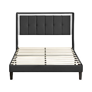 Queen Size Upholstered Platform Bed Frame with Headboard and Sturdy Wooden Slats, Wooden Bed for Bedroom, Non-Slip and Noise-Free, No Box Spring Needed, Easy Assembly, Dark Gray
