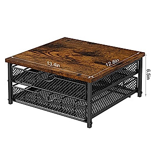 Coffee Pod Drawer K Cup Organizer 2-Tier Coffee Pod Storage Holder with Drawer Baskets 72 Capacity Coffee Capsule Storage Organizer Drawer, Industrial Brown and Black