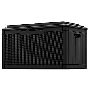 Greesum 100 Gallon Resin Deck Box Large Outdoor Storage with Cushions for Patio Furniture, Garden Tools, Pool Supplies, Weatherproof and UV Resistant, Lockable, Black