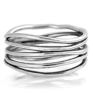 Oxidized Stacked Bar Knot Wide Wedding Ring New 925 Sterling Silver Open Band Size 9
