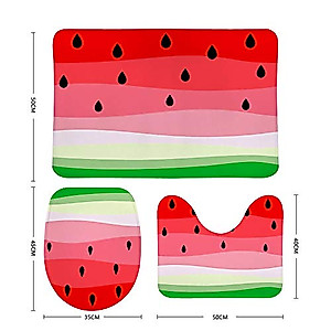 ZHIMI Bathroom Rugs Set Non Slip 3 Piece ﻿Fresh Watermelon Microfiber Bath Combo Mat and Toilet Lid Cover