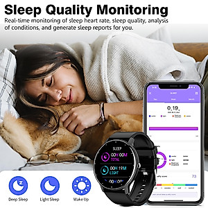 Smart Watch, 1.28'' Smart Watches for Men Women with Meassage Notification, Heart Rate Monitor Sleep Monitor, Step Calories Counter, Activity Trackers and Smartwatches for iOS Android Phones, Black