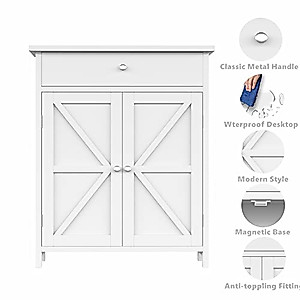 Irontar Bathroom Cabinet, Freestanding Bathroom Storage Cabinet with Drawer and Adjustable Shelf, Kitchen Cupboard, Floor Cabinet for Bathroom, Home Office, Entryway, White CWG008W