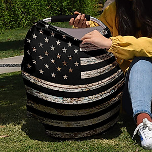 Shabby Chic American Flag on Wooden Grain Baby Nursing Cover for Breastfeeding, Breathable Stretchy Nursing Scarf Carseat Canopy for Boys or Girls Stroller Car Seat Covers Western Farm