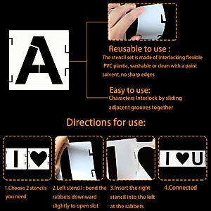 YEAJON 46 Pcs 2 Inch Letter Stencils Symbol Numbers Craft Stencils, Reusable Alphabet Templates Interlocking Stencil Kit for Painting on Wood, Wall, Fabric, Rock, Sign