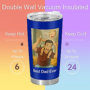 FESTIMAKE Personalized Tumbler with Name Photo, Customized Insulated Coffee Travel Mug 20oz Stainless Steel Gift for Dad Mom Mother's Day Fathers Christmas Anniversary Birthday