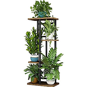 LINZINAR Plant Stand 4 Tier 5 Potted Indoor Plant Shelf Multiple Stands for Garden Corner Balcony Living Room (4 Tier 5 Potted, Black)