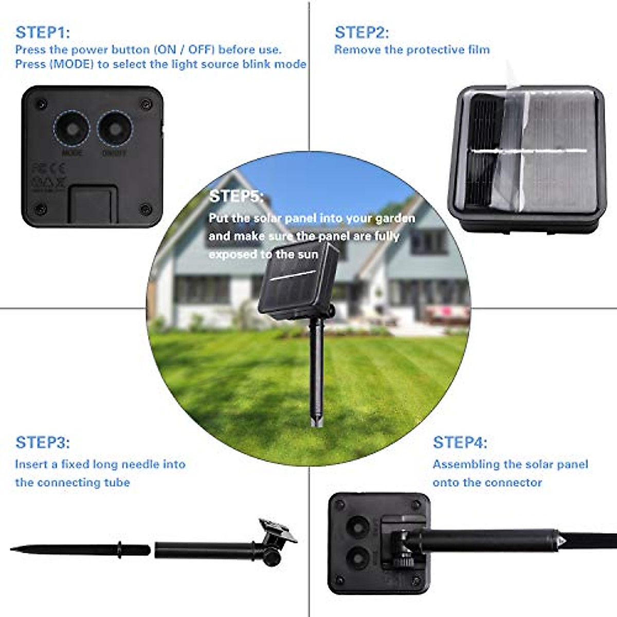 Solar Fairy String Lights Outdoor: 2 Pack Waterproof Copper Wire Lights - Each 39.5FT 120 LED - 8 Modes - Christmas - Yard -Garden - Blue