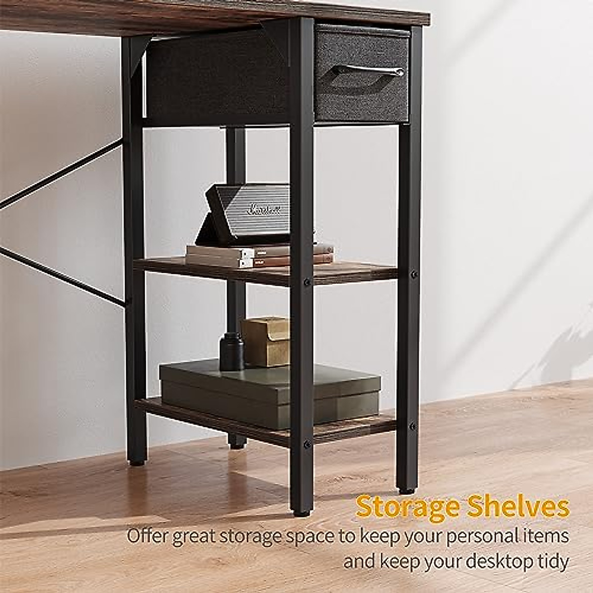 CubiCubi Computer Desk, 35 Inch Small Home Office Desk with Drawer Storage Shelves for Small Space, Writing Study Desk, Rustic Brown