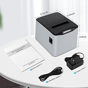 NUCOUN Thermal Receipt Printer,80mm USB POS Printer,Auto Cutter,Support Cash Drawer,Support Windows/Mac/Linux,Printer for Home Office Restaurant