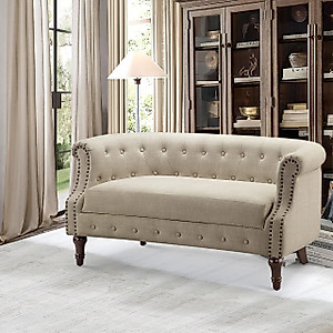 Rosevera C18-1 (1-B) Garner Chesterfield Settee Loveseat, Beige