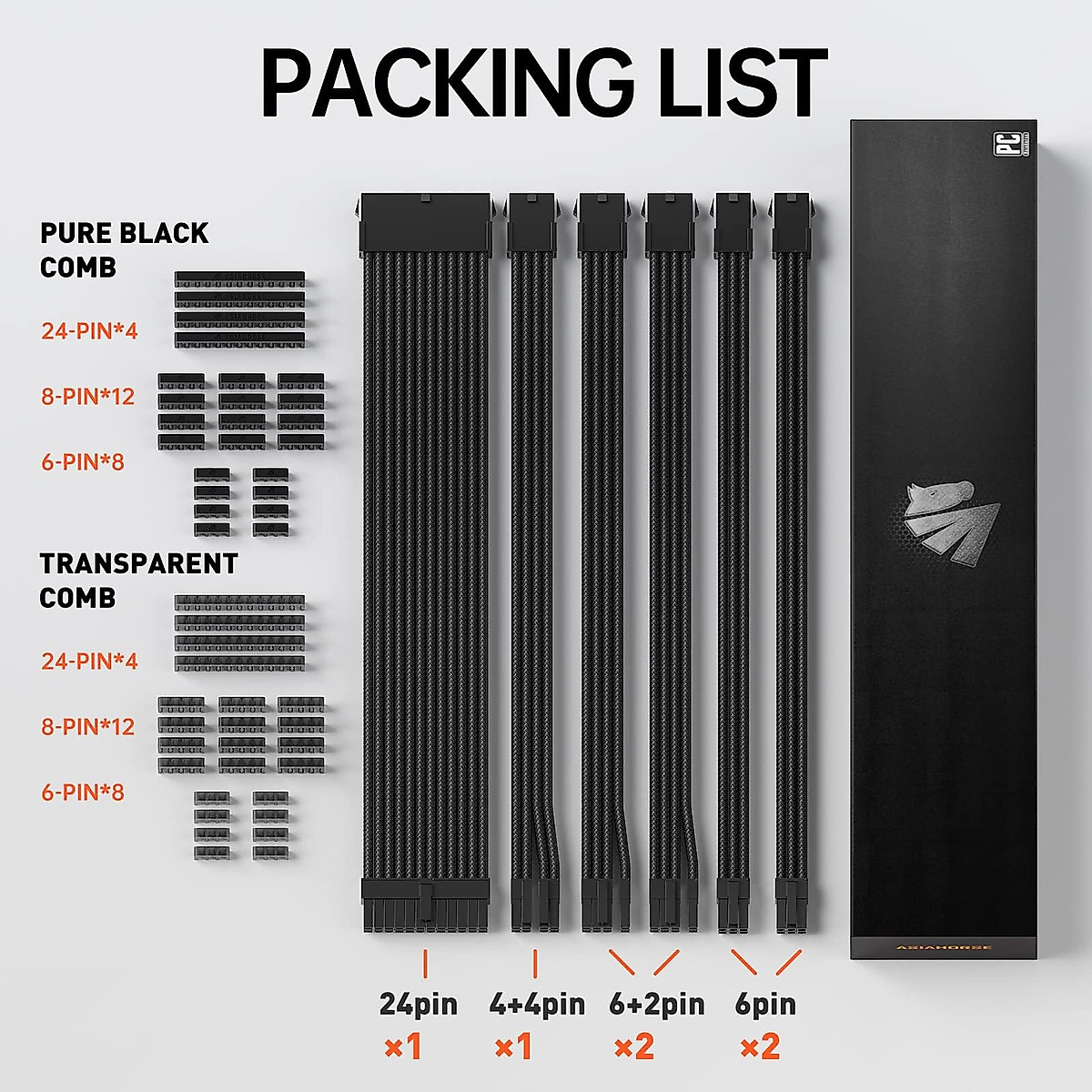 ASIAHORSE 16AWG PSU Cable Extension Power Cords, Customized Power Supply Mod Sleeve Extension Cable, ATX/EPS/8-pin PCI-E/6-pin PCI-E for PSU Cable