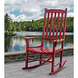 Merry Products Traditional Acacia Hardwood Rocking Chair with Tall Backrest, Curved Seat, and Wide Armrests for Outdoor or Indoor Use, Red