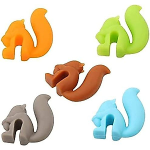 Cute Squirrel Shape Silicone Tea Bag Holder Squirrel Drink Markers, Tea Bag Holder for Mug Candy Colors Gift Set Cup Hanging Tool 5 Pcs
