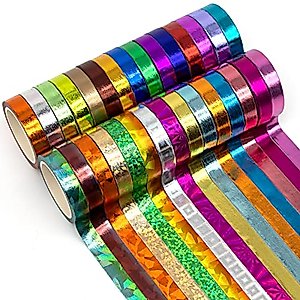 30 Rolls Washi Tape,Multi-Colored & Gold Metallic Washi Masking Tape - 8mm x 4m Rainbow Paper Tape for DIY Crafts (Mix)