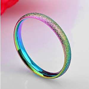 Fashion Month 3mm Stainless Steel Sand Blast Finish Rainbow Gay Lesbian Wedding Band Engagement Domed LGBT Pride Ring Size 5
