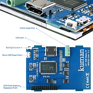 Kuman for Raspberry PI 3 Generation TFT Touch Screen, Kuman 3.5 inch TFT LCD Display Monitor Support All Raspberry PI System, Video Movie Play, Arcade Game, HDMI Audio Input SC6A (3.5 inch HDMI RPI Screen)