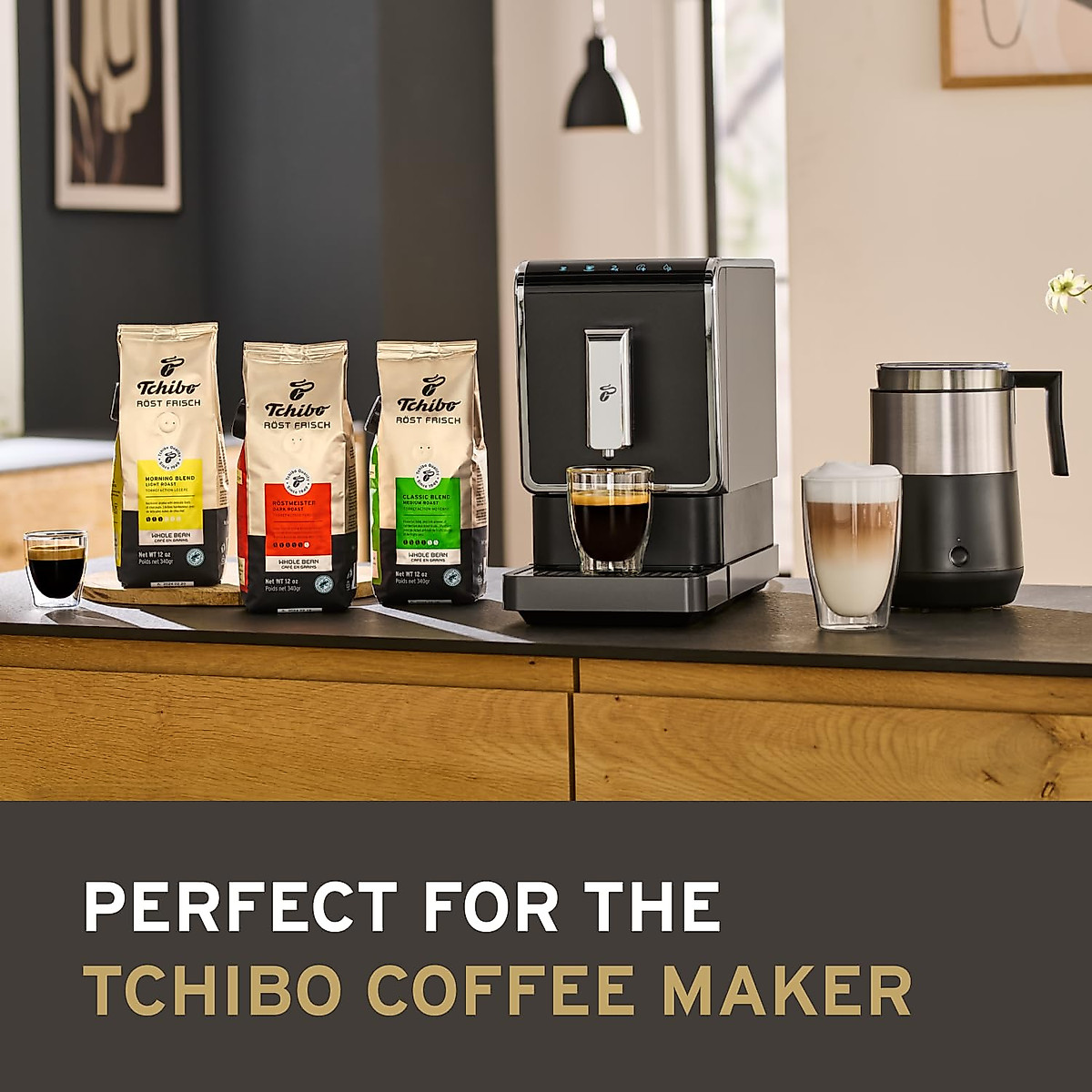 Tchibo Induction Milk Frother, 16.9 oz Capacity - Electric Coffee Frother for Hot and Cold Milk Froth - with Touch Button and Automatic Switch-off Function, Dishwasher-safe