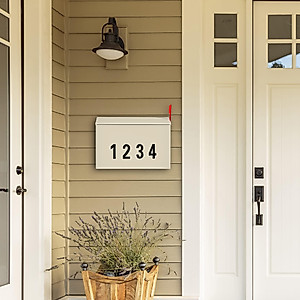 LAND·VOI Wall-Mount Mailbox with One Flag Kit and Three Sets of 0-9 Mailbox Number Stickers, Galvanized Steel Rust-Proof Metal Post Box, Mailboxes for Outside, 4.33" Dx14.2 Wx10.43 H, White AMB03W