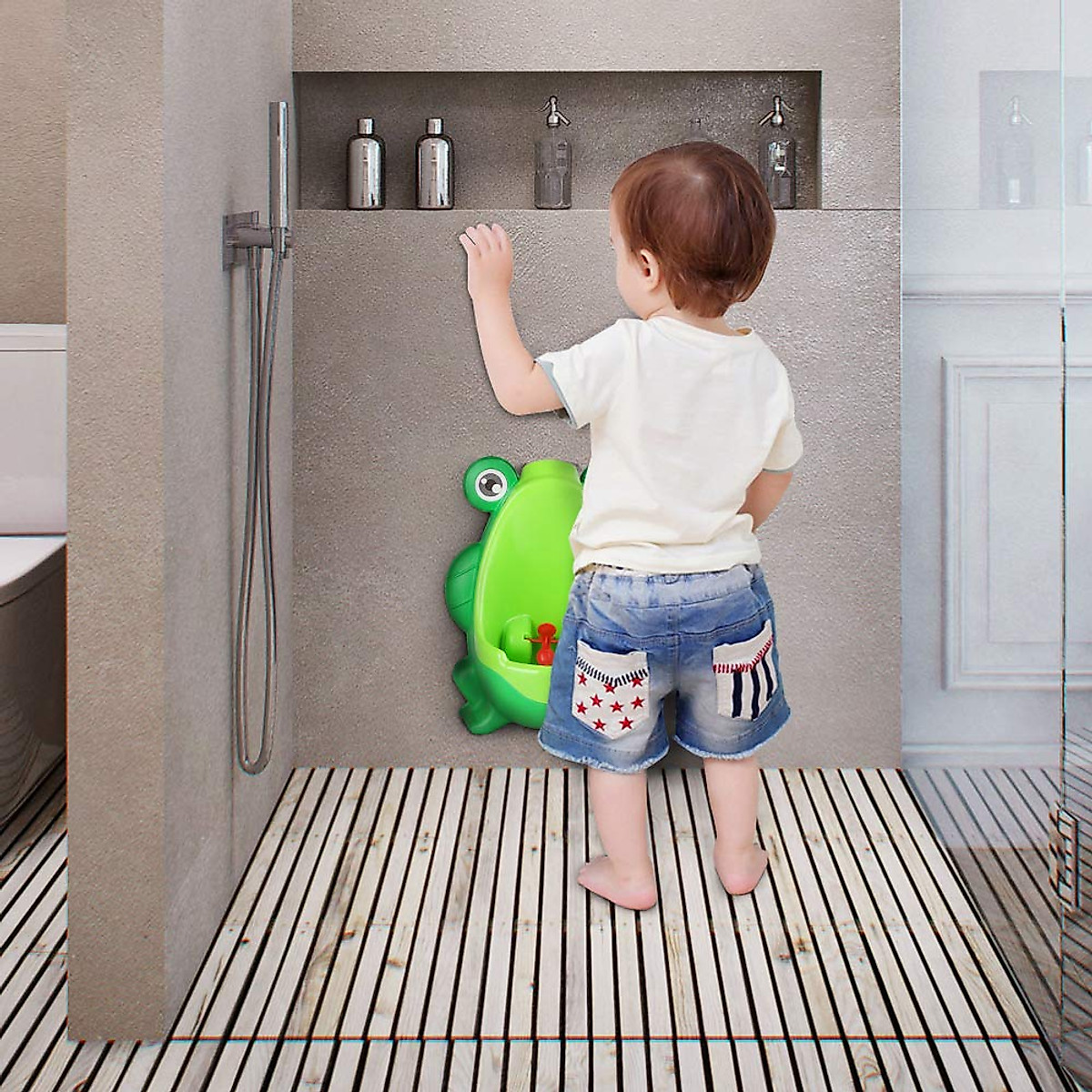 Frog Potty Training Urinal with Drain Tube for Boys Toddler, Tomorotec Kids Urinal Trainer with Funny Aiming Target Green