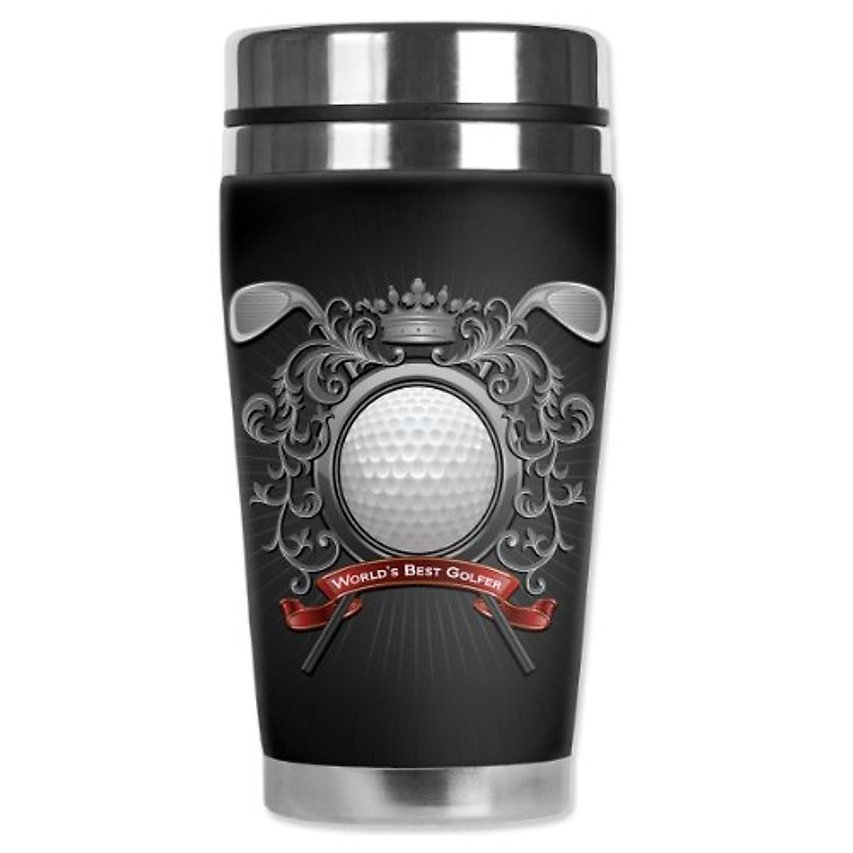 Mugzie Best Golfer Travel Mug with Insulated Wetsuit Cover, 16 oz, Black