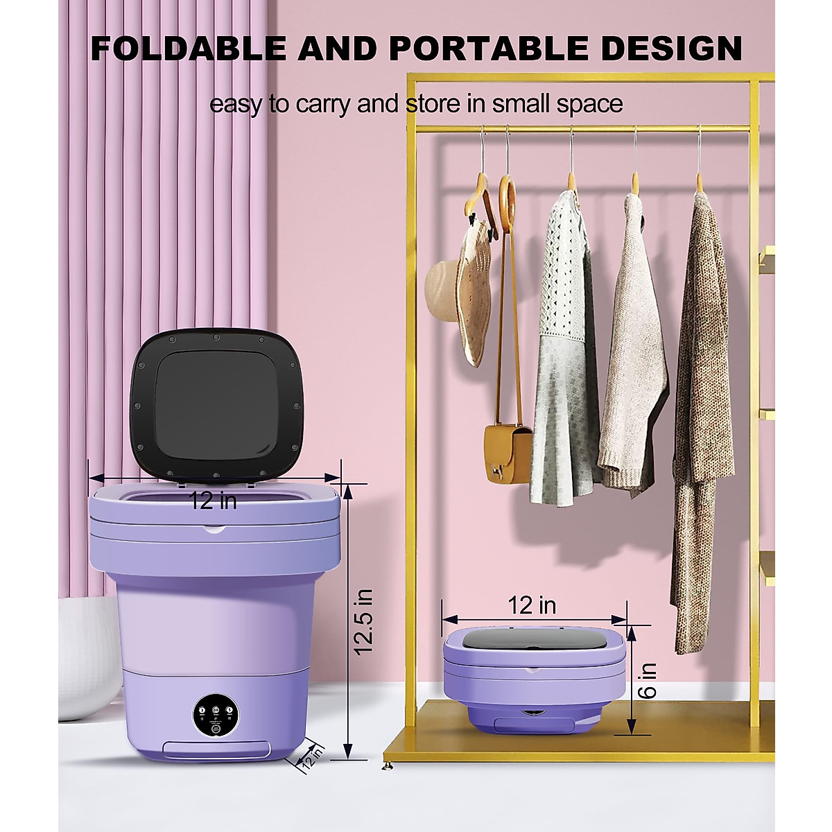 Mini Washing Machine 11L, Portable Washing Machine 3 Modes Deep Cleaning for Underwear, Baby Clothes or Socks, Mini Portable Washer Suitable for Apartments, Dorm, Camping, RV, Travel Laundry(Purple)