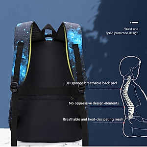 VIDOSCLA 3PCS Starry Sky Kids Backpack Sets Students Schoolbag Primary Students Bookbag Elementary Daypack Knapsack Rucksack for Teens