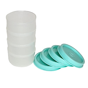 Tupperware Set of 4 Smidgets Tiny 1 oz Containers Sheer with Aqua Lids