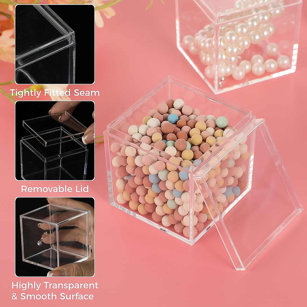 40 Pcs Clear Acrylic Boxes, Small Clear Boxes with Lids, 2.2 x 2.2 x 2.2 in Plastic Square Cube, Square Display Box, Clear Container Boxes for Candy Pill Earring Jewelry Tiny Beads