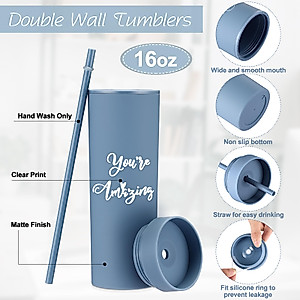 Rtteri 10 Pcs Thank You Cups Employee Appreciation Gifts 16oz Skinny Tumblers with Lids and Straws Plastic Tumblers for Team Coworker Teacher Staff Christmas Gifts(Neutral Color,Appreciation)