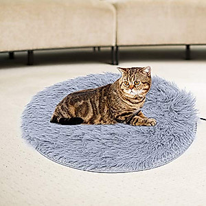 VINGVO Pet Heating Pad, Cat Plush Mat Dog Cat Electric Heated Blanket Mat, 40cm Round Heated Mat Plush Electric Cat Bed Warmer with USB Charging Interface for Small Dogs, Silver Gray