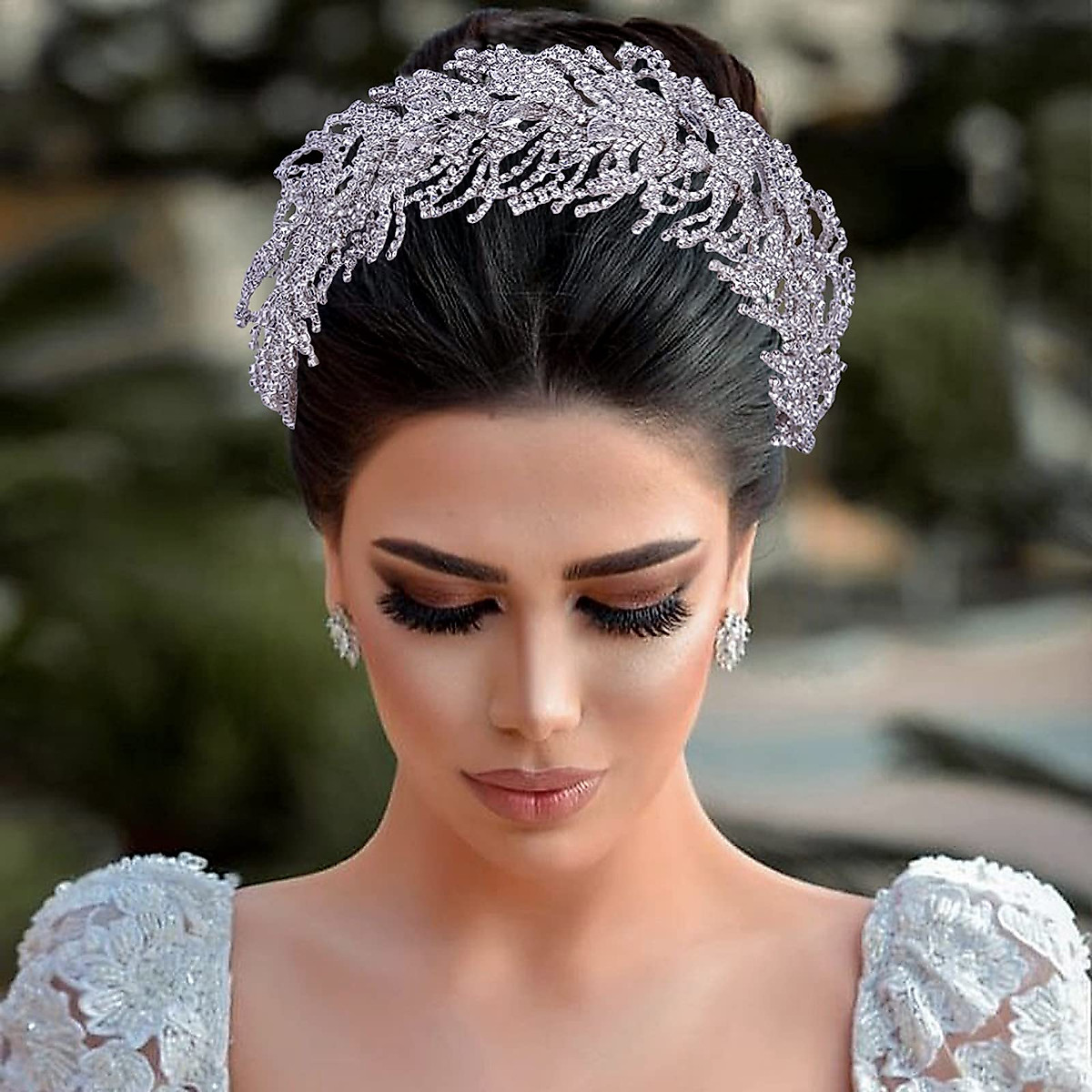 HAIPEI Wedding Headpieces for Bridal Rhinestone Bride Wedding Headband Hair Accessories for Women and bridesmaids, Silver