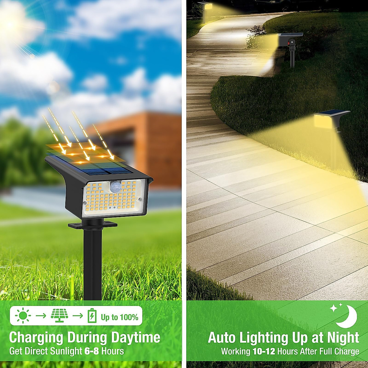 [3 Pack & 62LED]Solar Spot Lights Outdoor Motion Sensor, 3 Modes Motion Sensor Outdoor Lights 2-in-1 Solar Landscape Spotlights LED Solar lights for Outside Yard Garden Wall Pathway Walkway,Warm White