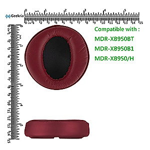 Geekria QuickFit Replacement Ear Pads for Sony MDR-XB950BT MDR-XB950B1 MDR-XB950/H Headphones Ear Cushions, Headset Earpads, Ear Cups Cover Repair Parts (Dark Red)
