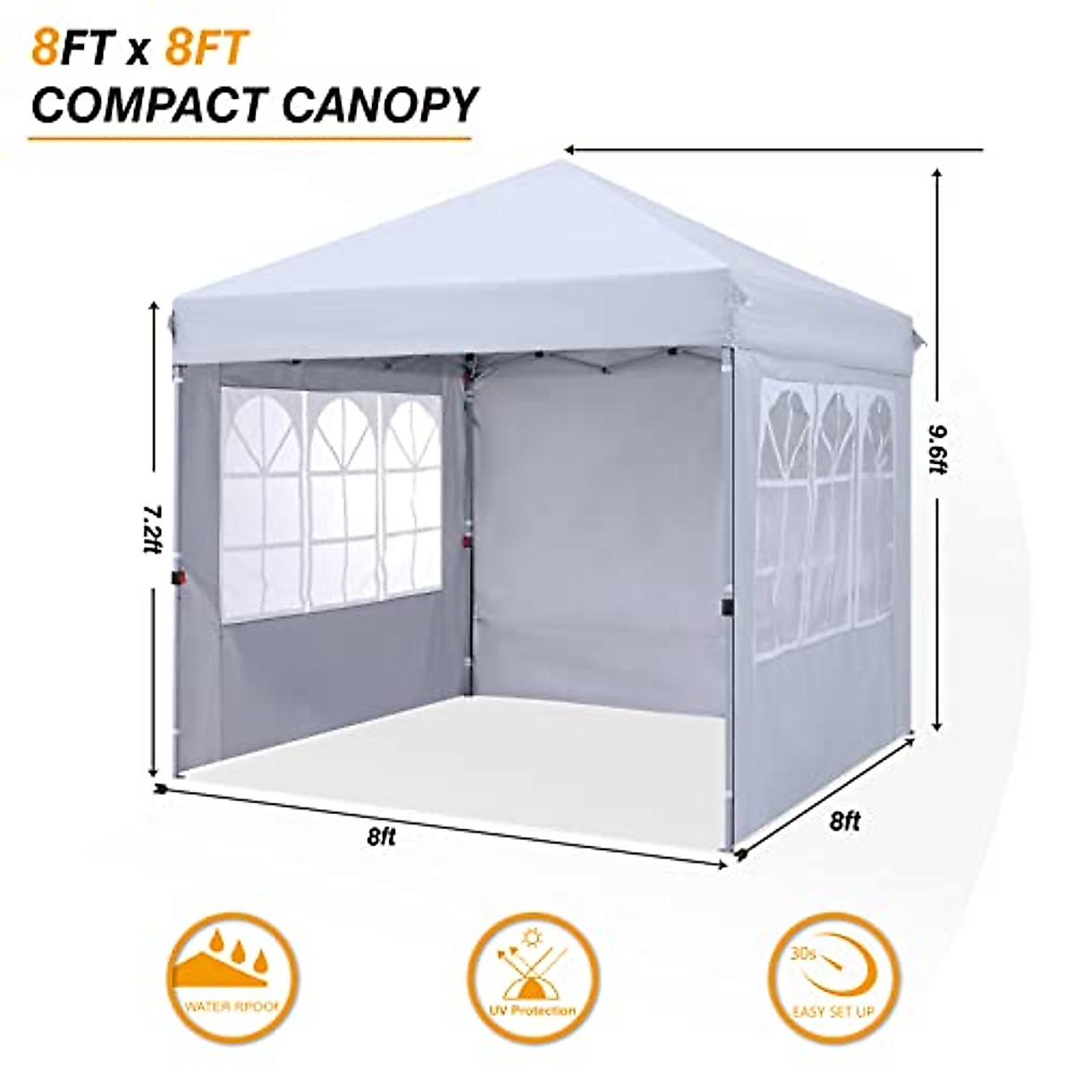COOSHADE 8x8 Ft Pop up Canopy Tent Enclosed Instant Folding Canopy Shelter with Elegant Church Window Outdoor Pavilion Cater Party Wedding BBQ Events Tent(White)