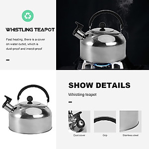 Housoutil 1PC Stainless Steel Whistling Tea Kettles, Silver Water Boil Kettle, 2L/1.81Quart Sounding Induction Cooker Flat Bottom Kettle for Coffee, Tea, Milk (Electric Applicable)