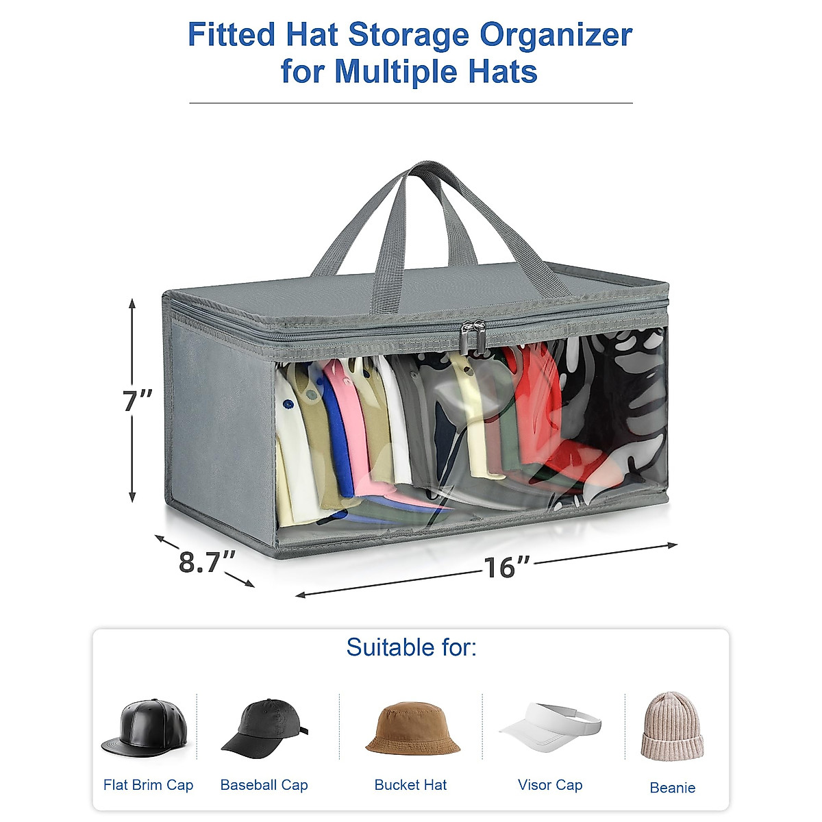 Epesoware Stackable Hat Storage for Baseball Caps, Hat Organizer for Baseball Caps with Cardboard, Wide Hat Bag Foldable Hat Case for Home Travel