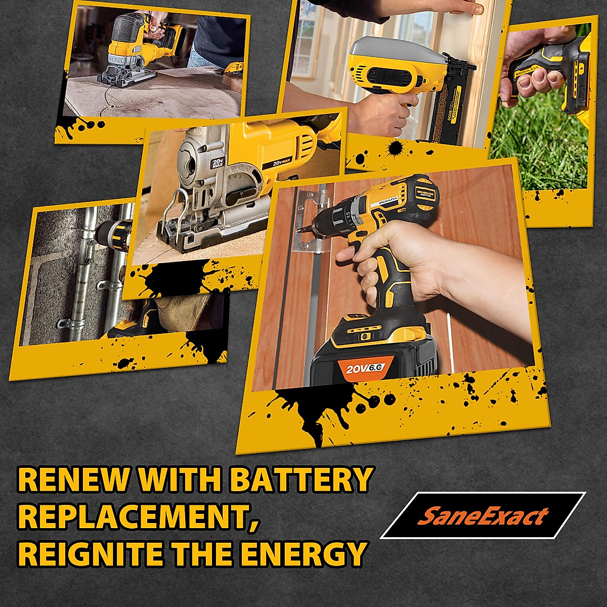 SaneExact [4 Pack] 20V 6.0Ah Replacement Battery for Dewalt 20V Max Batteries Compatible with Original Charger and DCD/DCF/DCG/DCS Series Cordless Power Tools DCB206 (4 PC)