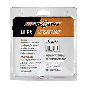 SPYPOINT LIT-C-08 Lithium Battery Pack Kit With 7.4V AC Charger For Camera Lithium Battery - Full Charge in 48 hours with charge indicator light included | Cell Cameras for Hunting Battery and Charger