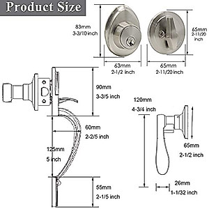 Probrico Single Cylinder Handleset leverset Lockset Adjustable Backset with Keyed Deadbolt Door Locks Satin Nickel, Exterior Entry Door Locks Hardware, Single Cylinder Deadbolt Handle Set Satin Nickel