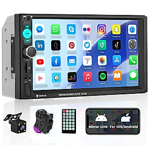 Hikity 7 Inch Double Din Car Stereo Touch Screen Car Radio with Bluetooth Backup Camera, FM Car Audio Receivers, Support Mirror Link for Android iOS Phone USB AUX-in TF Card