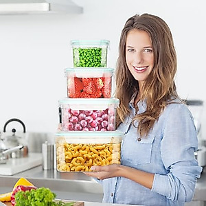 LIHONG Large Food Storage Containers with Lids Airtight 118oz, 8-Piece Plastic Storage Containers Meal Prep Containers for Kitchen Pantry, Microwave Dishwasher Safe, Green