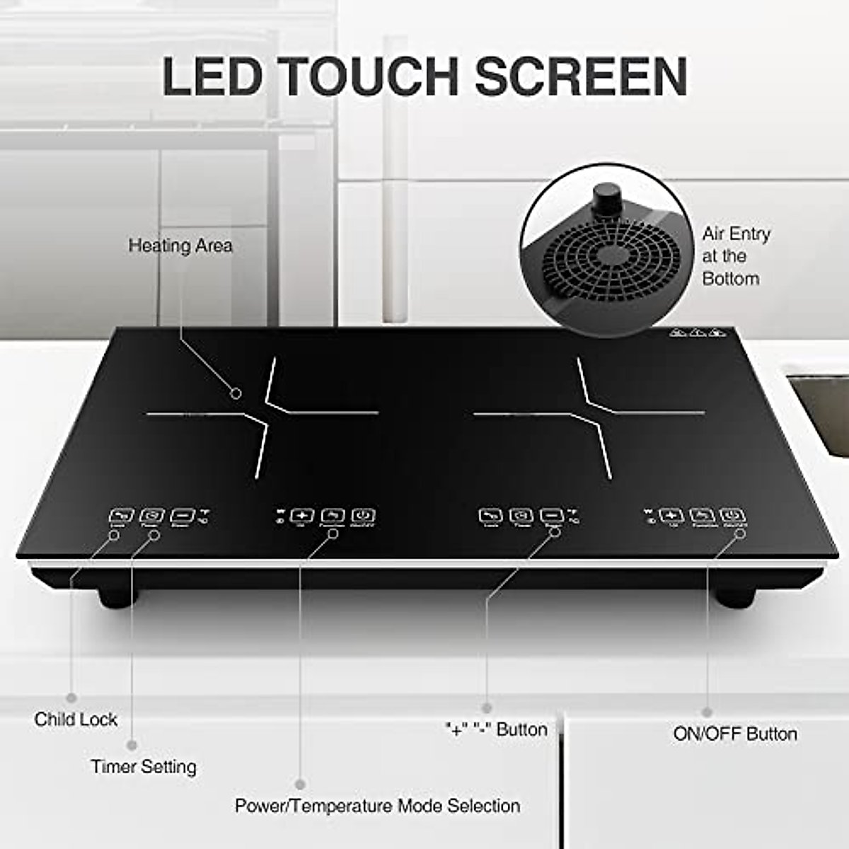 VBGK Double Induction Cooktop, 4000W Countertop Burner Hot Plate LCD Sensor Touch Energy-Saving Portable Induction Cooktops 2 Burner with Child Safety Lock & Timer, 110~120V
