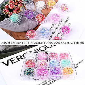 Ownest 12 Colors Holographic Chunky Glitter Gel Set, Christmas Party Makeup Face Body Eye Lips Hair Nail Cosmetic Festival Chunky Glitter Eyeshadow, Mixable, No Need Glue