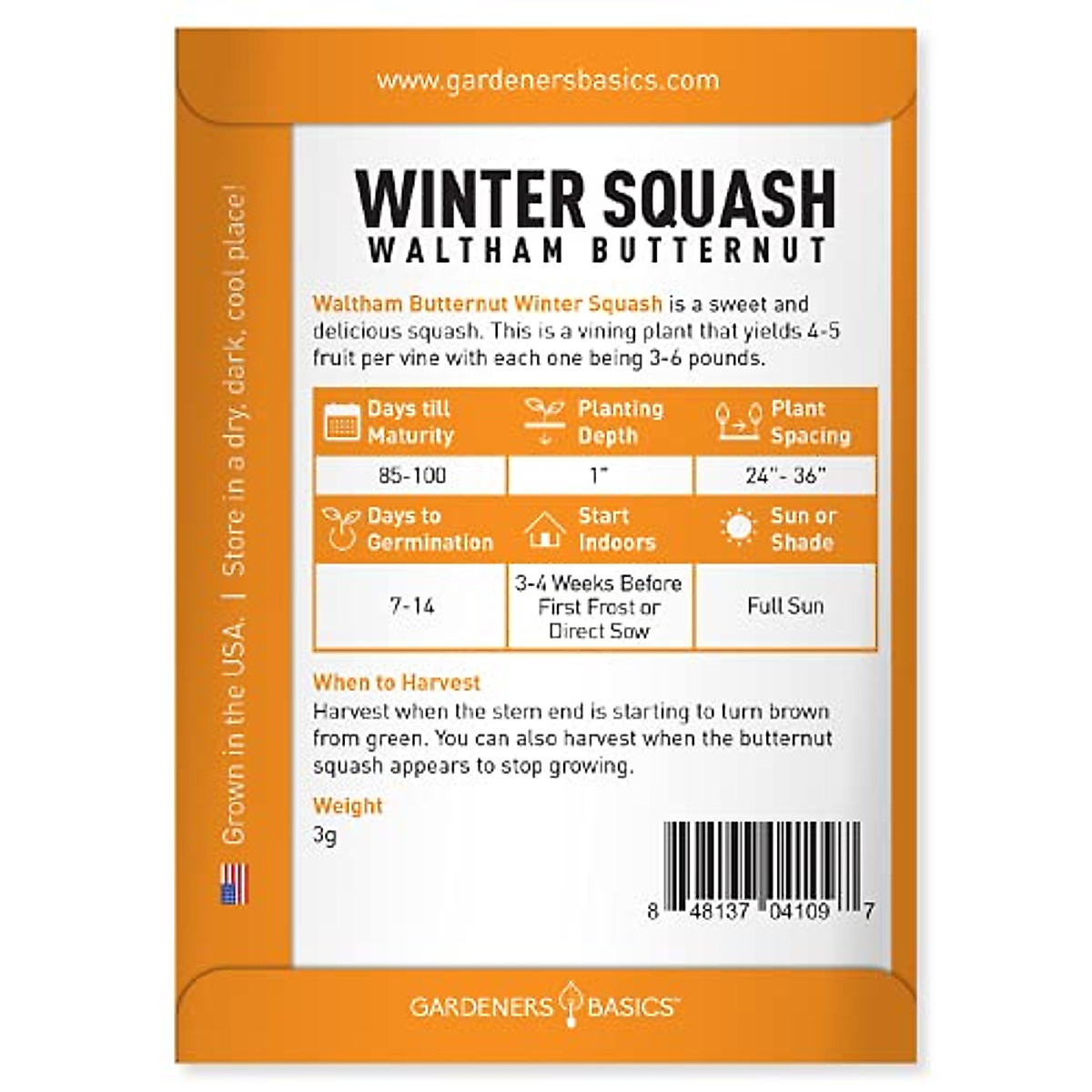 Butternut Squash Seeds for Planting - Waltham Heirloom Non-GMO Winter Storage Vegetable Plant for Home Garden Vegetables Makes a Great Gift for Gardening by Gardeners Basics