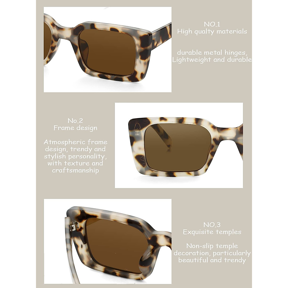 Onrtry Rectangle Sunglasses for Women Men Vintage Fashion Sun Glasses (Beige Tortoise/Brown Lens)
