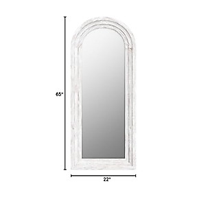 ZHUNFA Arched Full Length Mirror with Solid Wood Frame, 65x22 Farmhouse Wall Mirror Full Length with Stand, Rustic White