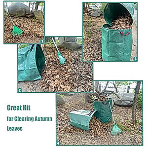 luseiya Upgrade Adjustable Leaf Rake - Garden Dustpan-Type Bag 53 Gallons and Standable Yard Waste Bag 72 Gallons for Collecting Leaves, Professional Reusable Lawn Leaf Waste Bags（Green）