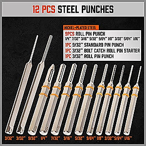 HORUSDY 22-Pieces Punch Set Punch Made of Solid Material, Including Steel Punch and Hammer with Steel for Maintenance