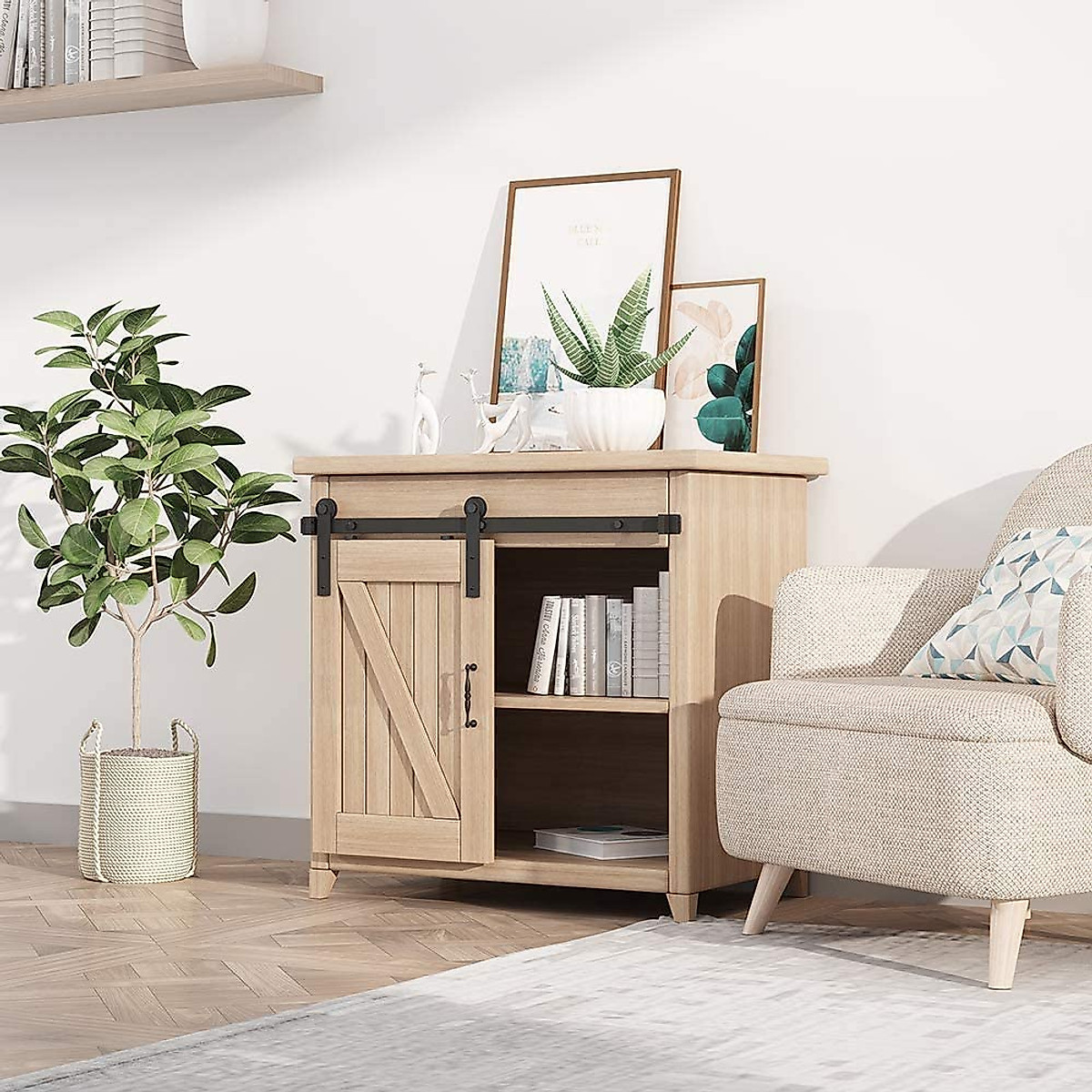 ZEKOO 5FT Super Mini Sliding Barn Door Hardware Kit for Single Door Cabinet, Small Barn Door Hardware Track Kit for TV Stand, Cupboards, Storage Cabinets, Wardrobes, I Shape Hanger (No Cabinet)